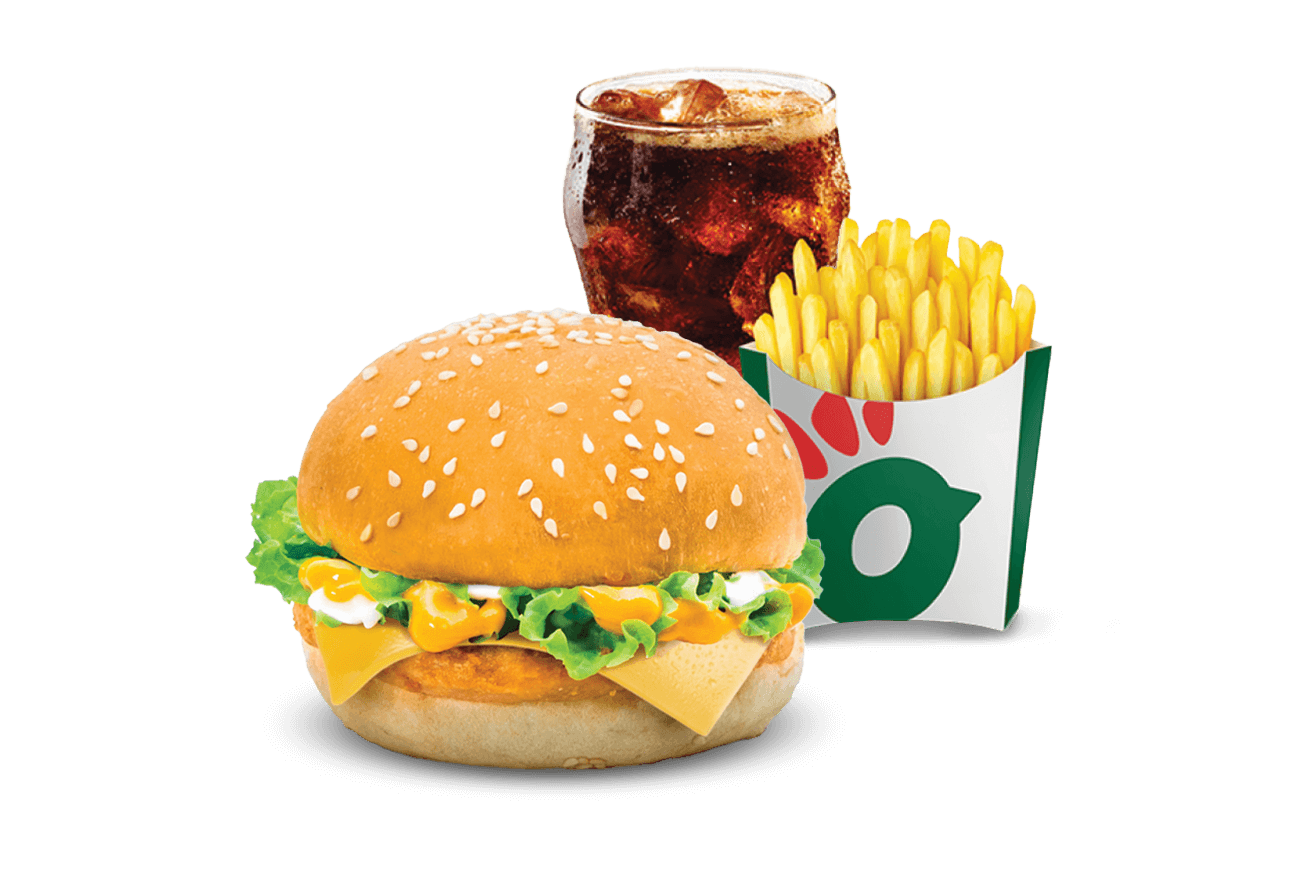 Cheesy Chicken Burger Meal (Single) - Borenos Fried Chicken | Sabah ...